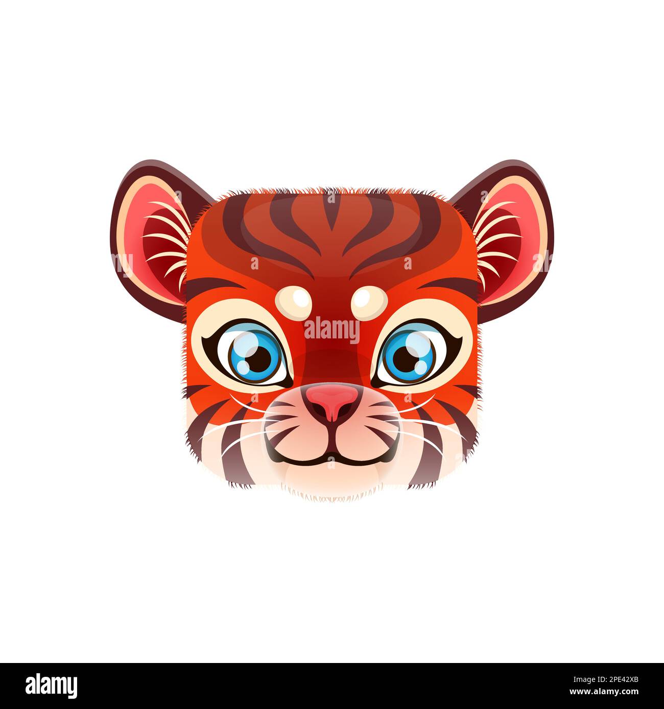 Cartoon tiger kawaii square animal face. Isolated predator cub, baby ...