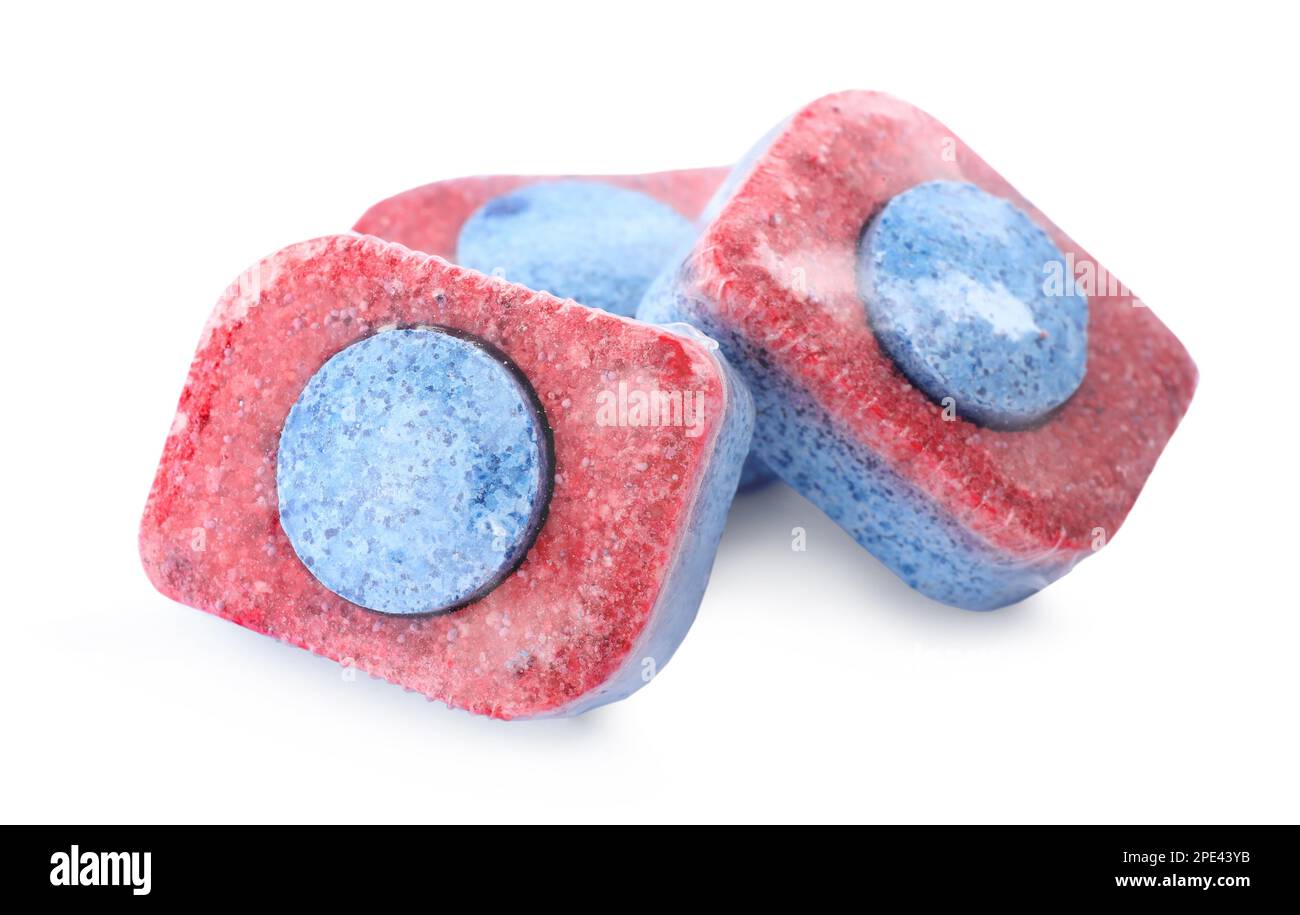 Pile of dishwasher detergent tablets on white background Stock Photo ...