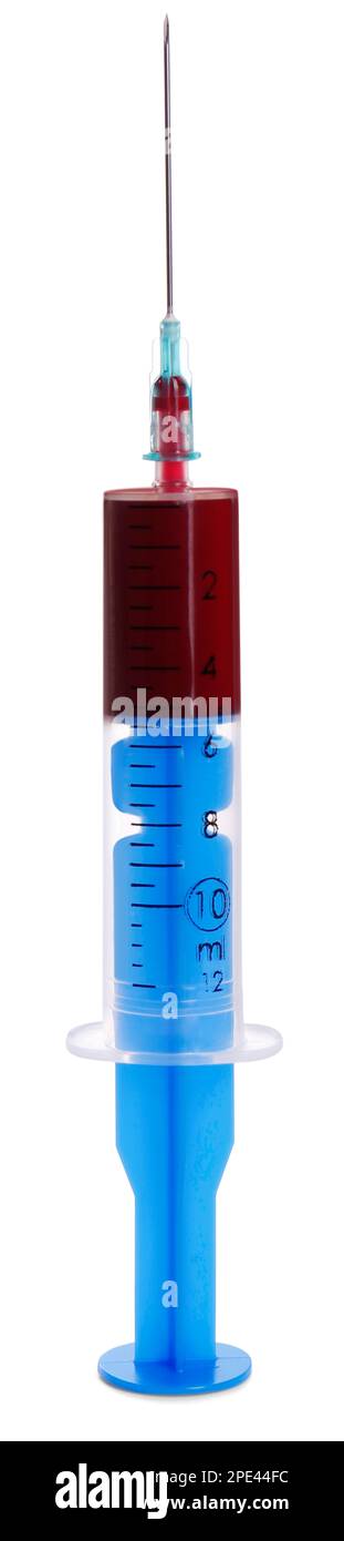 Plastic syringe with blood isolated on white Stock Photo - Alamy
