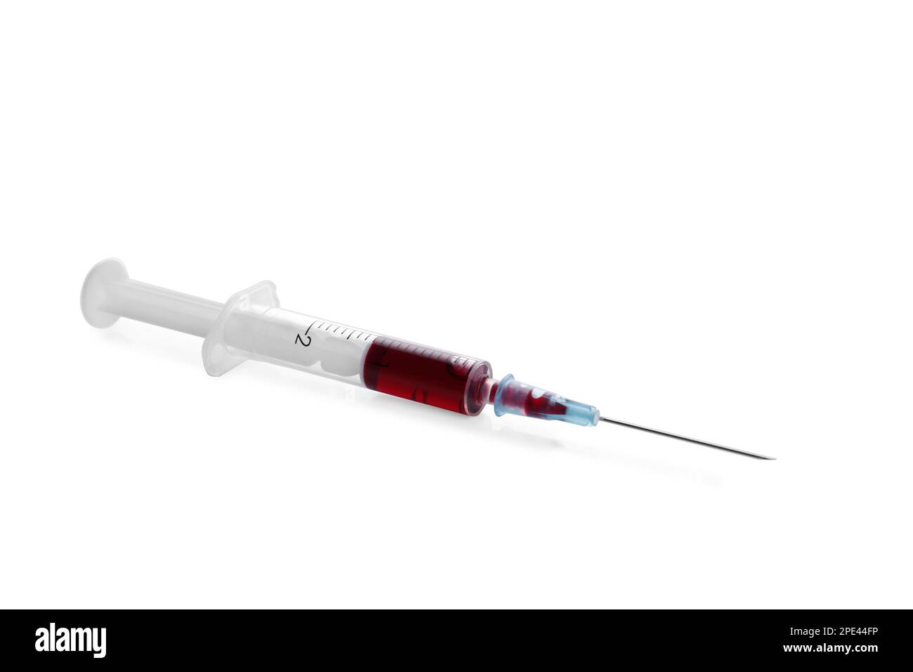 Plastic syringe with blood isolated on white Stock Photo - Alamy