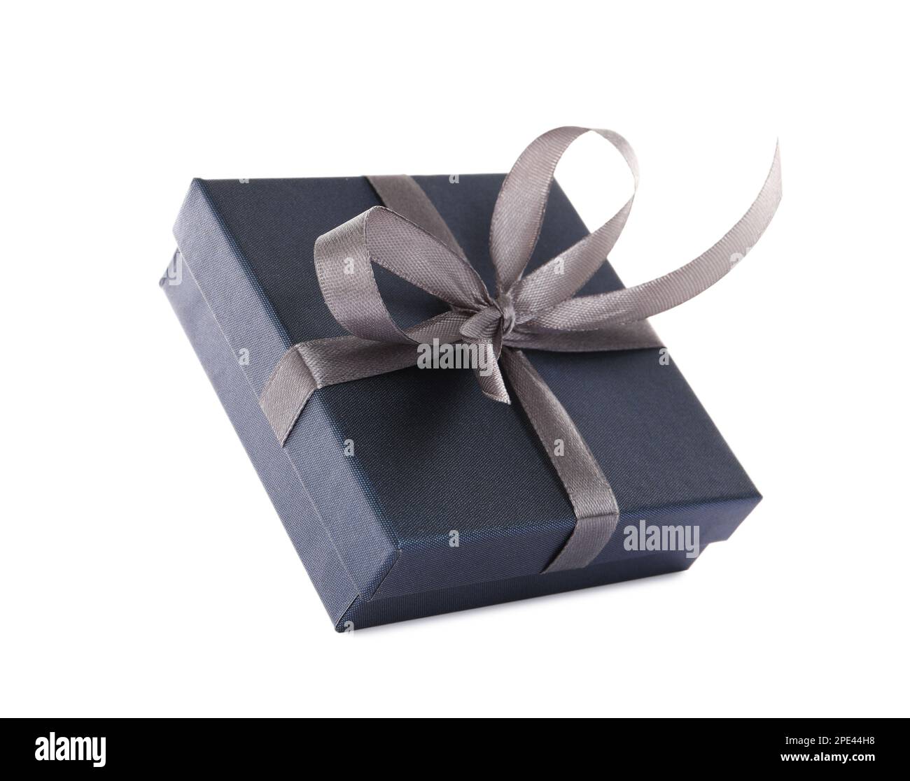 Dark gift box with ribbon and bow on white background Stock Photo - Alamy