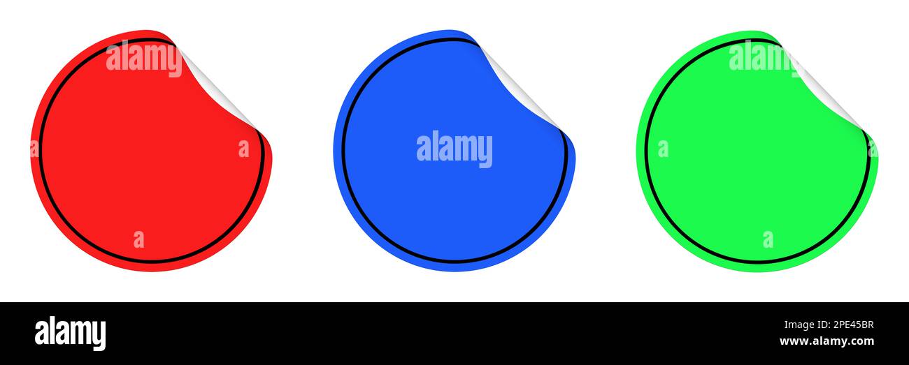 Three colorful round stickers, 2D illustration Stock Photo - Alamy