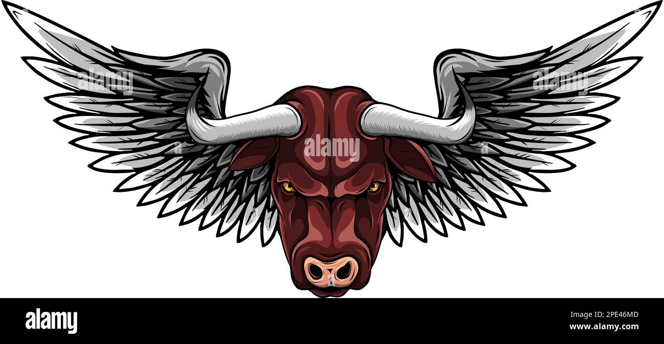 creative cow wing logo vector illustration, Winged cow ancient emblems ...