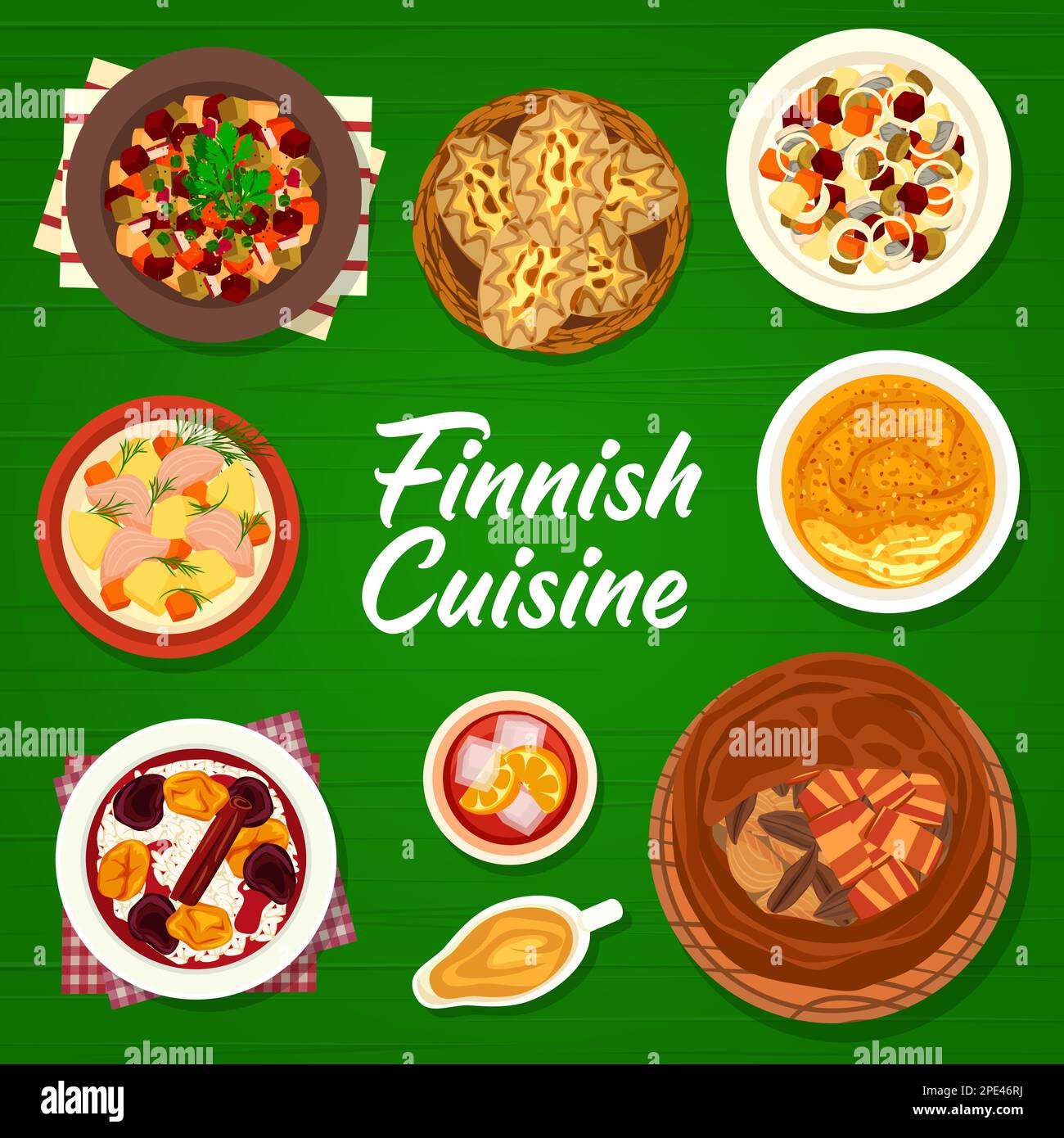 Finnish cuisine restaurant meals menu cover page. Karelian rice pies ...