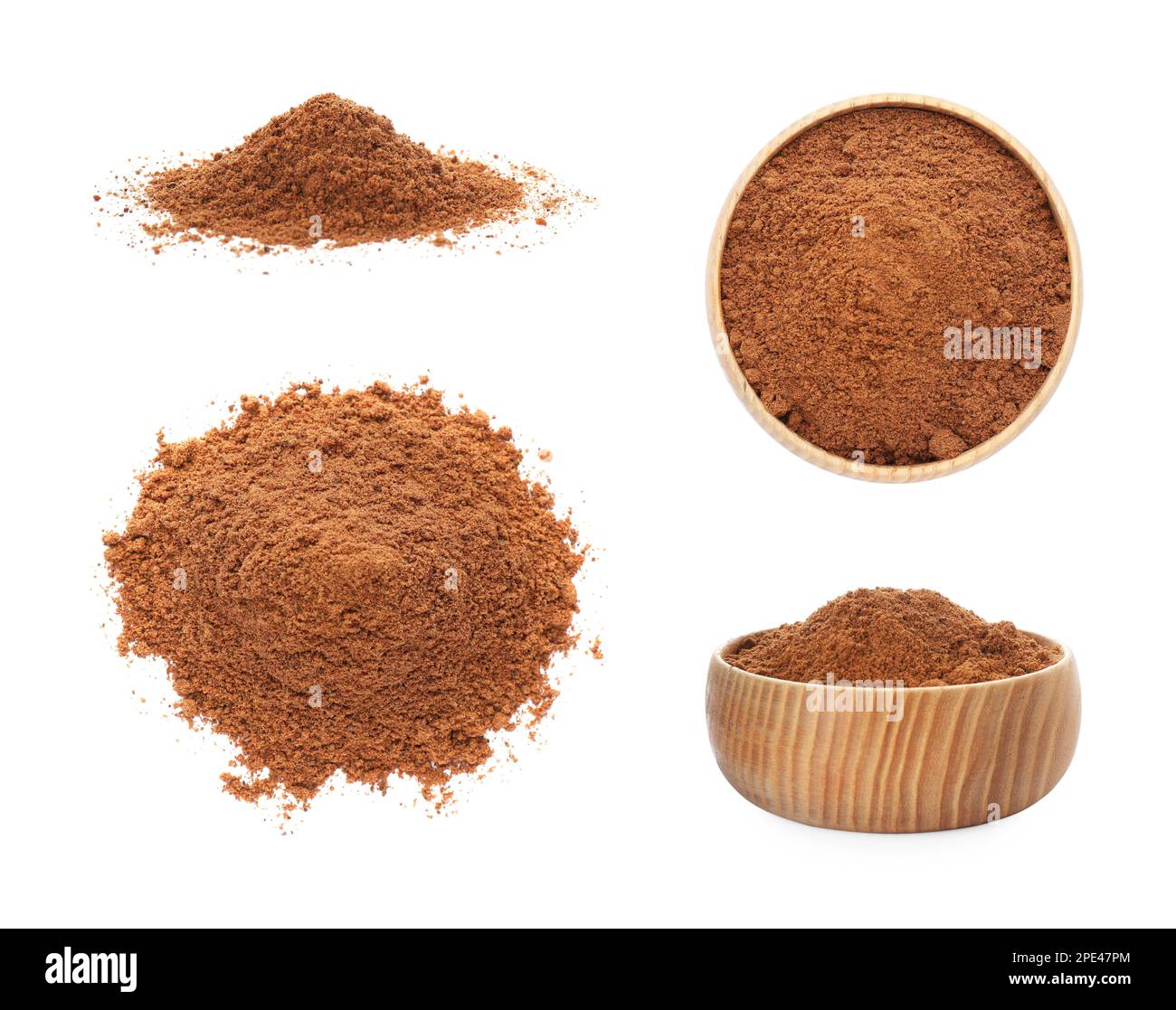Set with nutmeg powder on white background Stock Photo - Alamy
