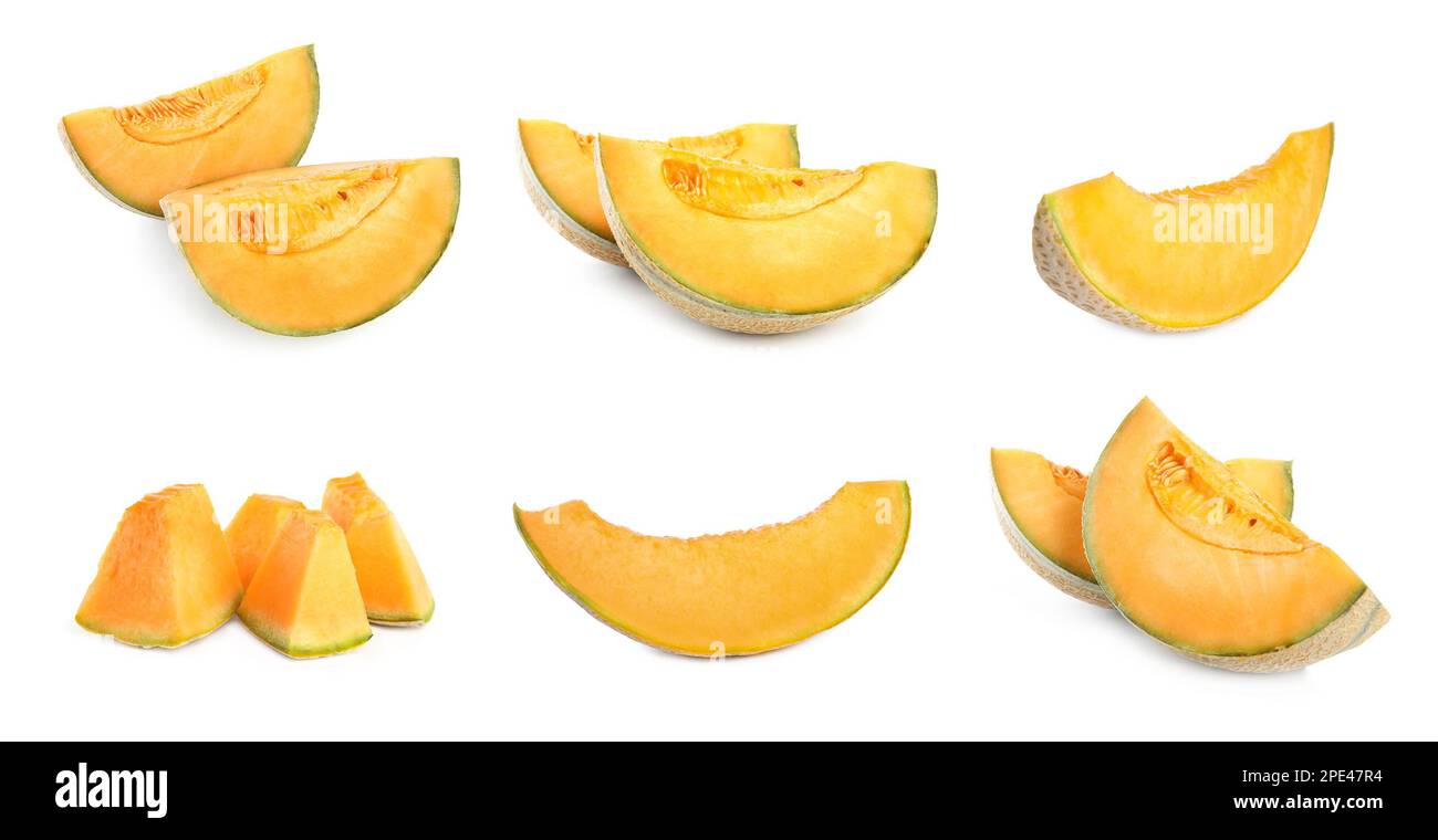 Set with delicious ripe melons on white background. Banner design Stock ...