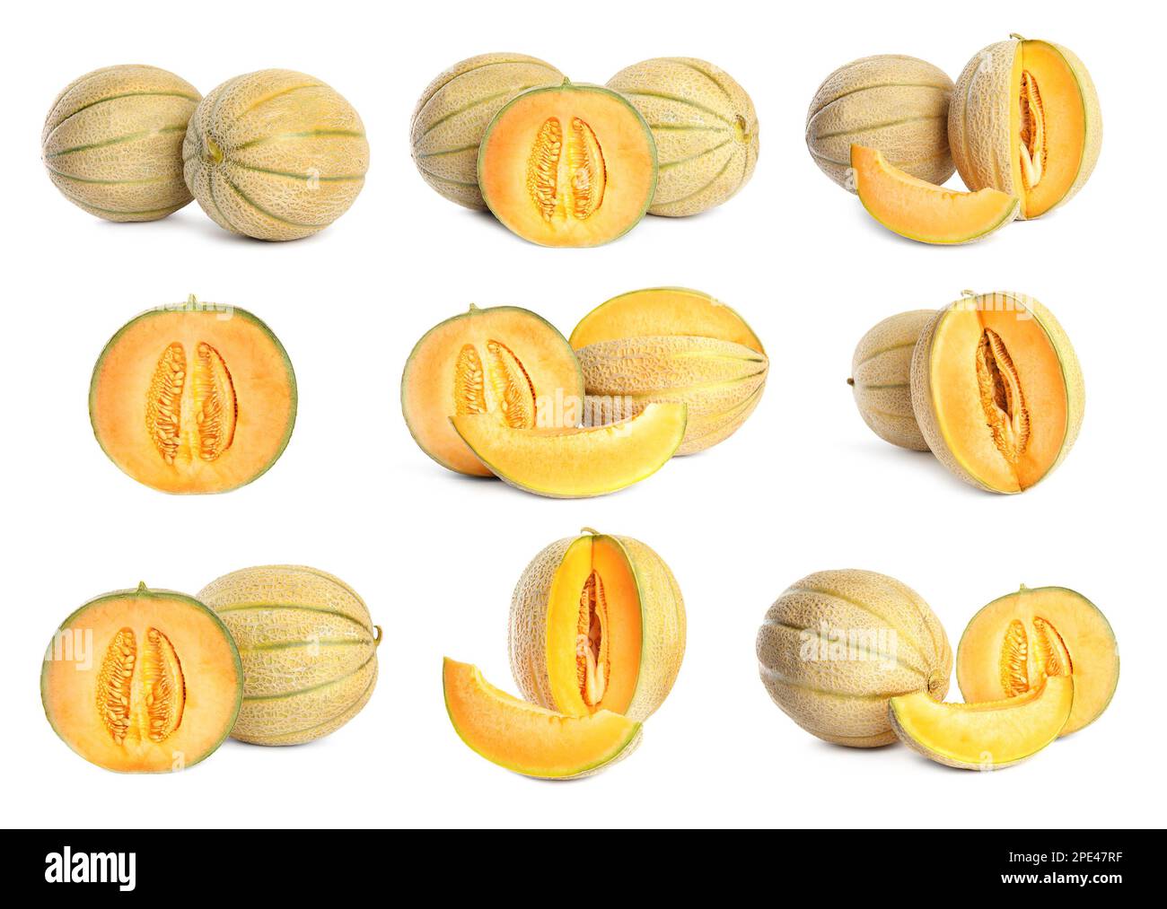 Set with delicious ripe melons on white background Stock Photo - Alamy