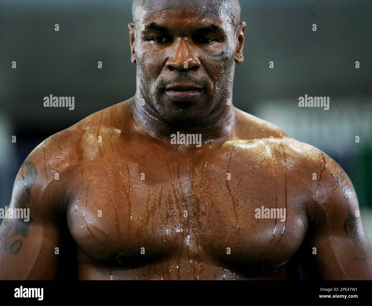 Former Heavyweight Champion Mike Tyson, works out at Burr Gymnasium on ...