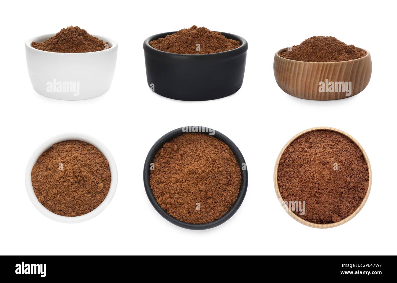 Set with nutmeg powder on white background Stock Photo - Alamy