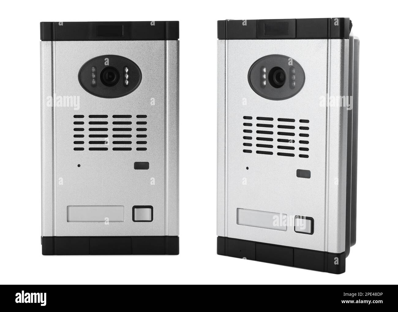 Modern intercom door stations on white background, collage Stock Photo ...