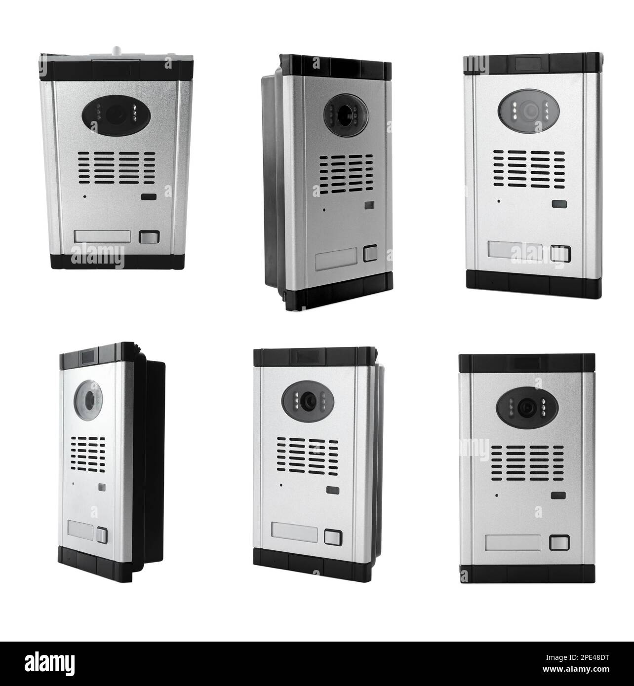 Set with modern intercom door stations on white background Stock Photo - Alamy