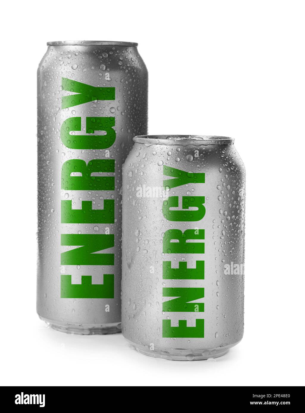 Cans of energy drink on white background Stock Photo - Alamy