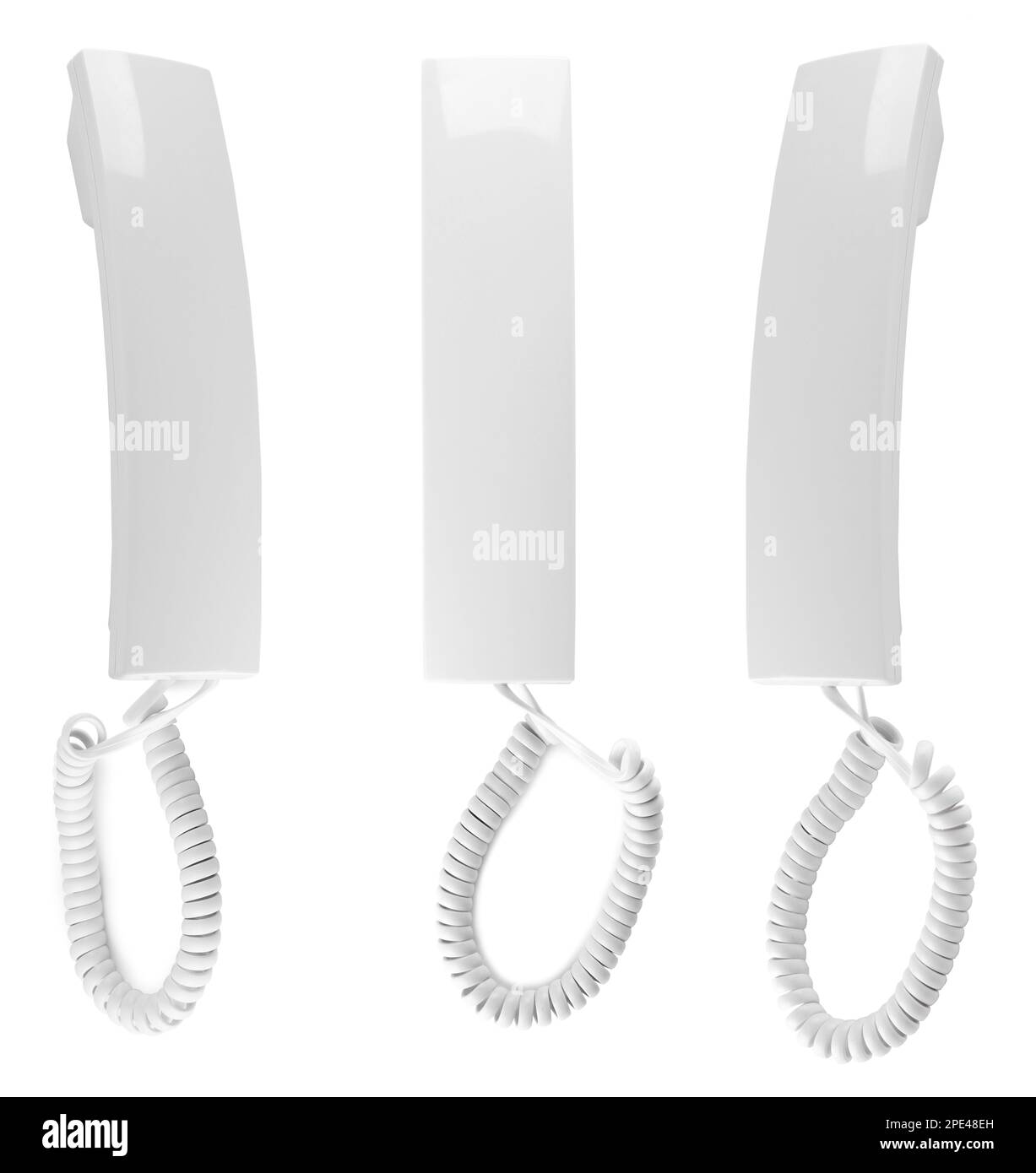 Set with handsets for intercom base station on white background Stock ...