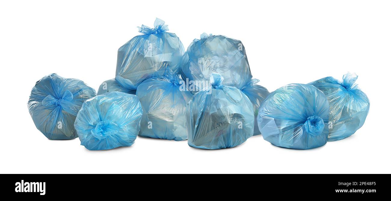 Many trash bags filled with garbage on white background. Banner design ...