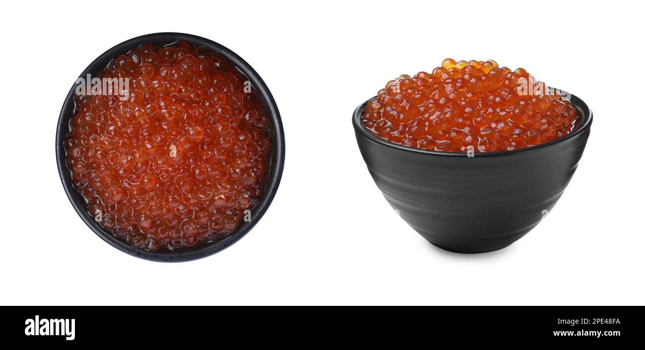 Delicious red caviar on white background, collage. Banner design Stock ...