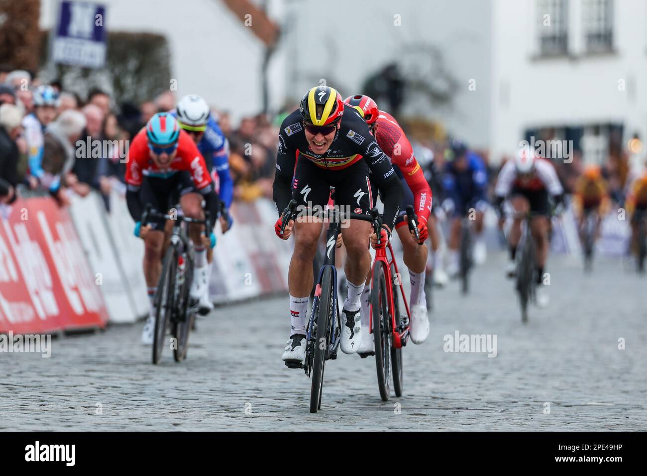 Belgian Tim Merlier of Soudal Quick-Step celebrates as he crosses the ...