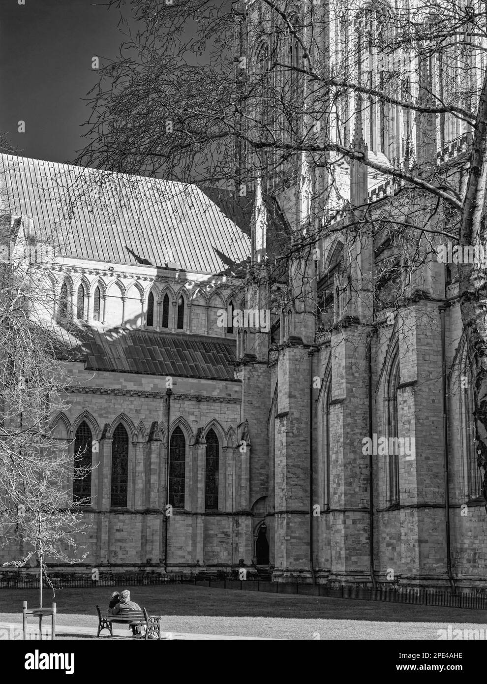 Stone bench trees architecture Black and White Stock Photos & Images ...