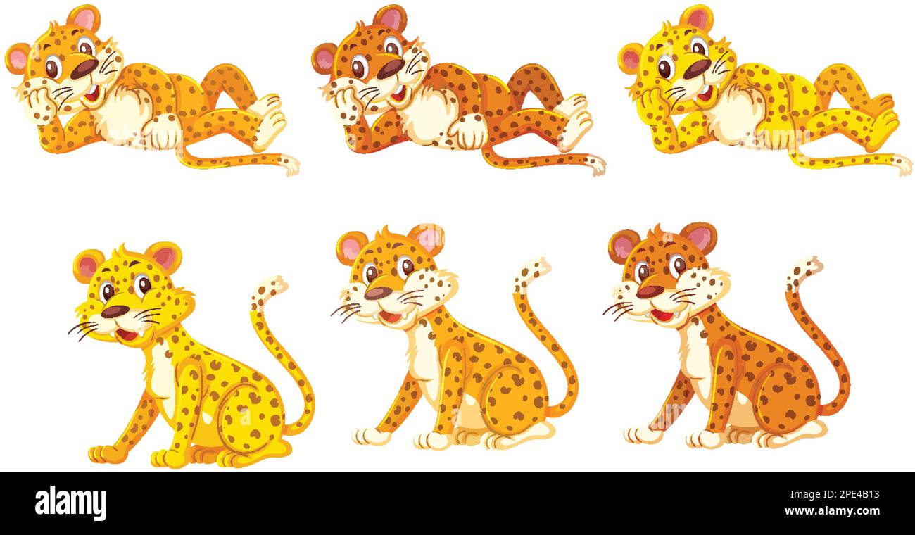 Set of leopard cartoon character in different pose illustration Stock ...