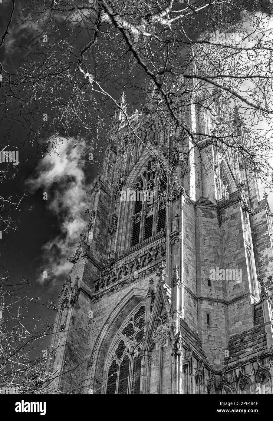 A side view of the gothic architecture of the west tower of York ...