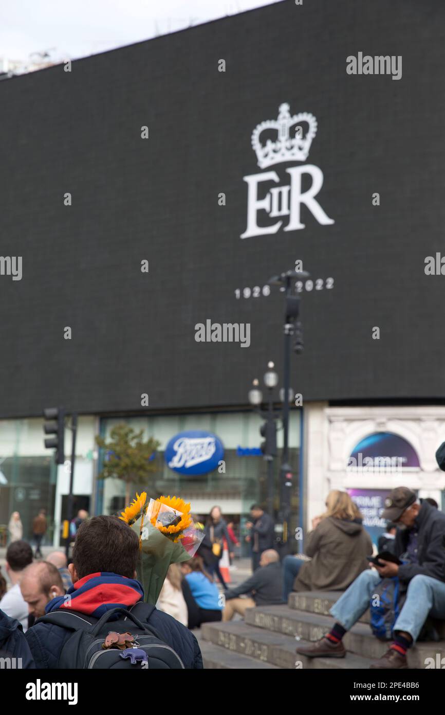 The royal cypher of the late Queen Elizabeth II is displayed in central ...