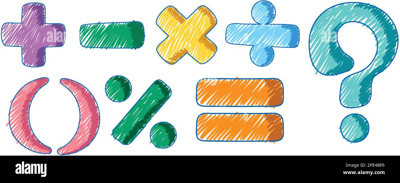 Basic Maths Symbols in Pencil Colour Sketch Simple Style illustration ...