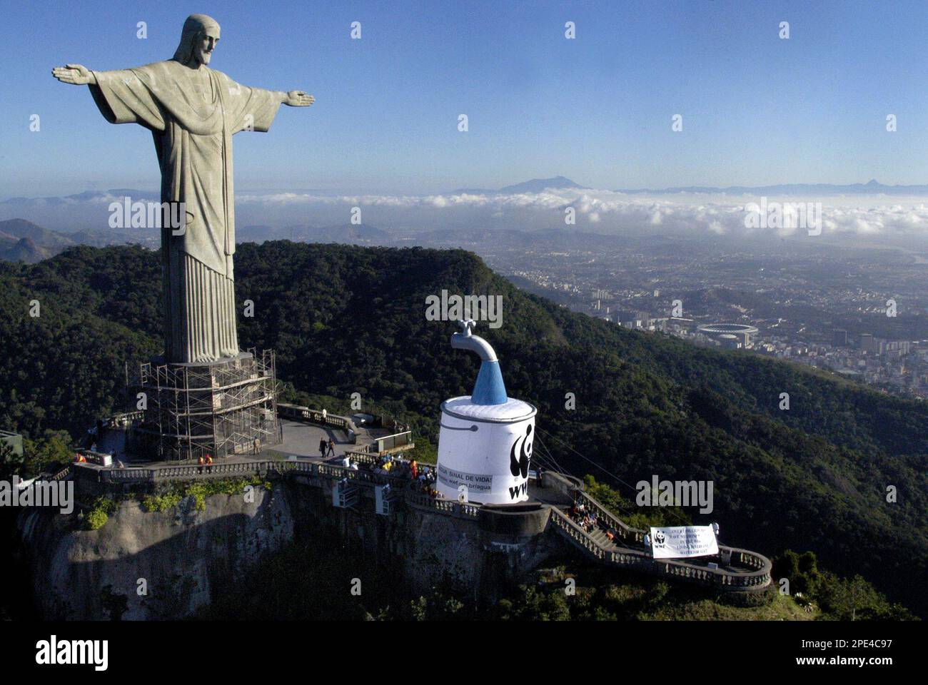 Members of World Wildlife Foundation (WWF) place a giant faucet near ...