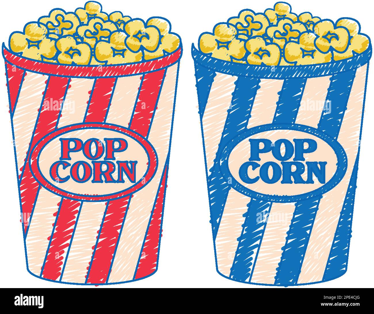 Popcorn in pencil colour sketch simple style illustration Stock Vector ...
