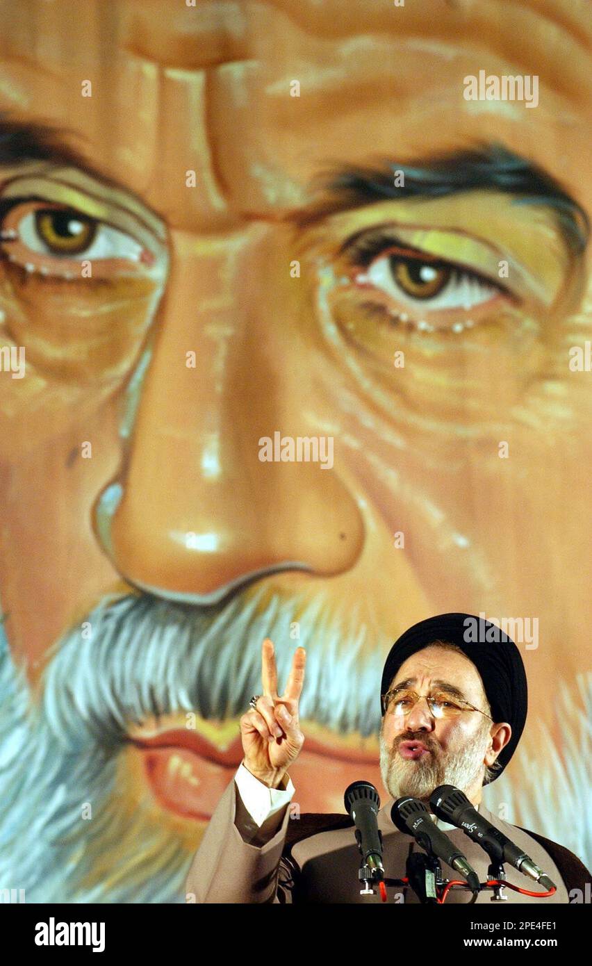 Iranian President Mohammad Khatami delivers his speech during a ...