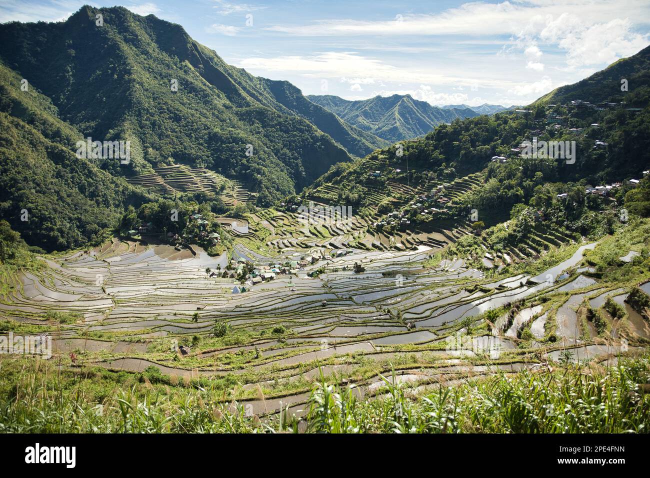 Panoramic view over the rice terraces of Banaue in the Philippines ...