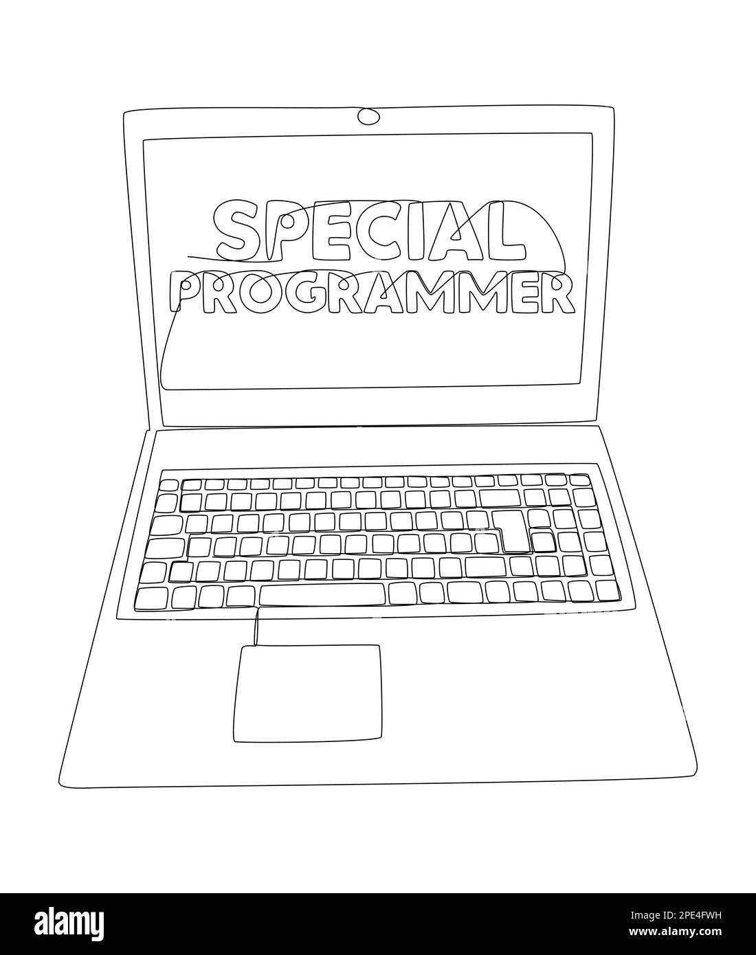One Continuous Line Of Laptop With Special Programmer Word Thin Line