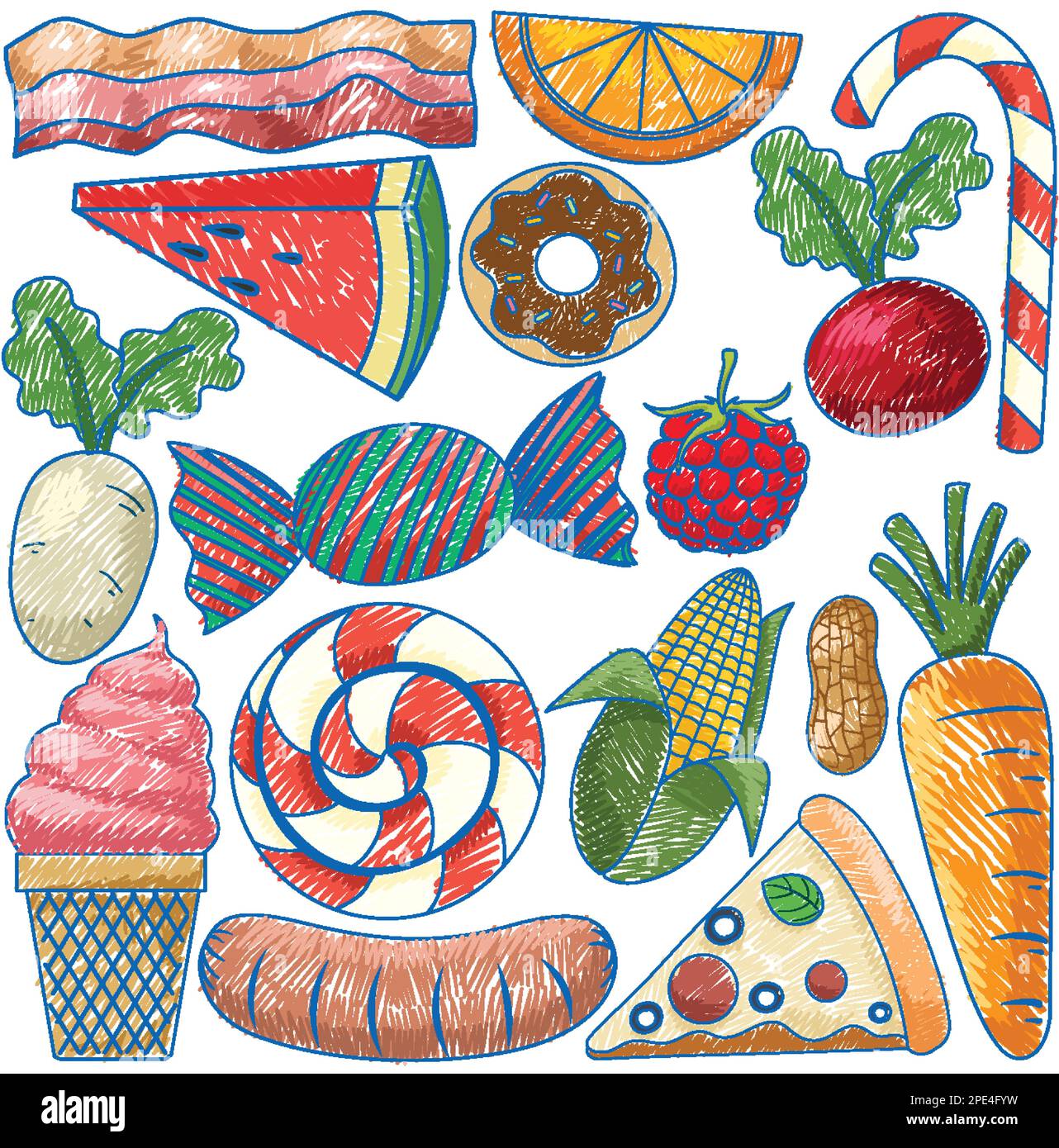 Foods in Pencil Colour Sketch Simple Style illustration Stock Vector ...