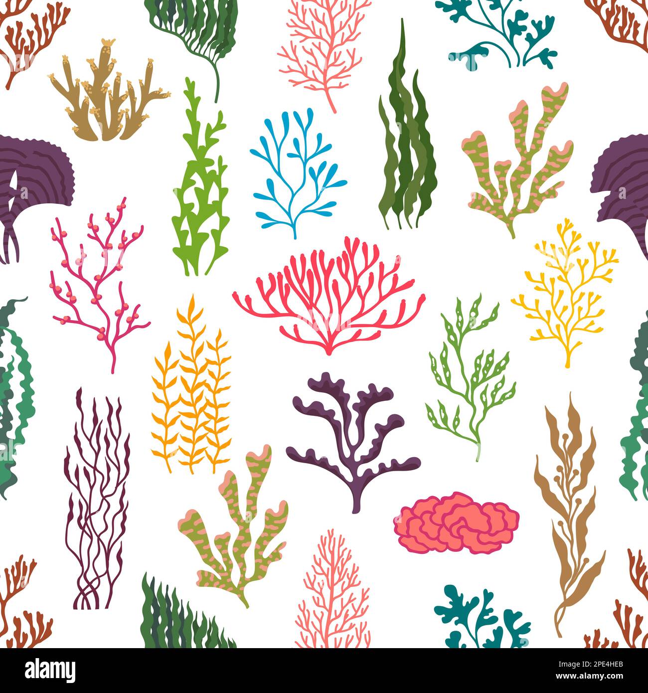 Underwater seaweed plants seamless pattern. Sea and ocean coral reef ...