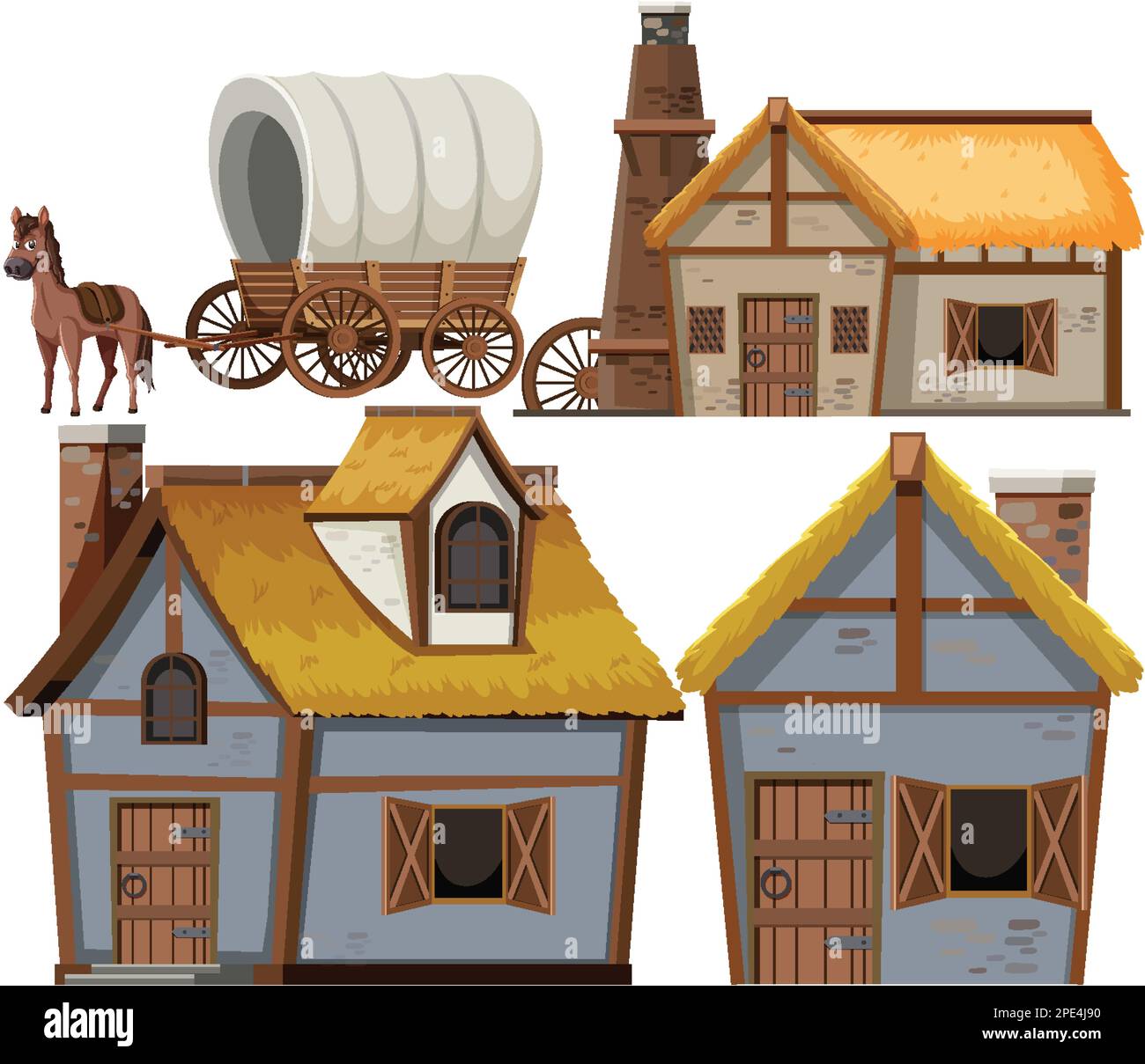 Set of medieval house and object cartoon illustration Stock Vector ...