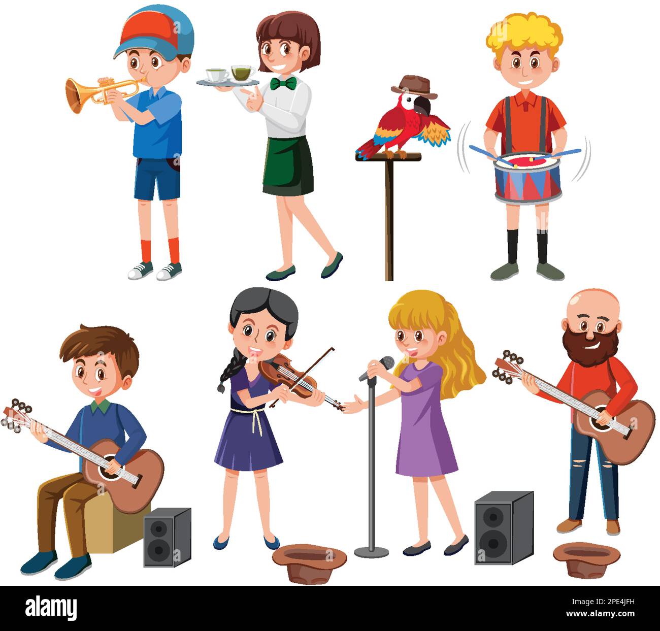 Set of busking cartoon character illustration Stock Vector Image & Art ...