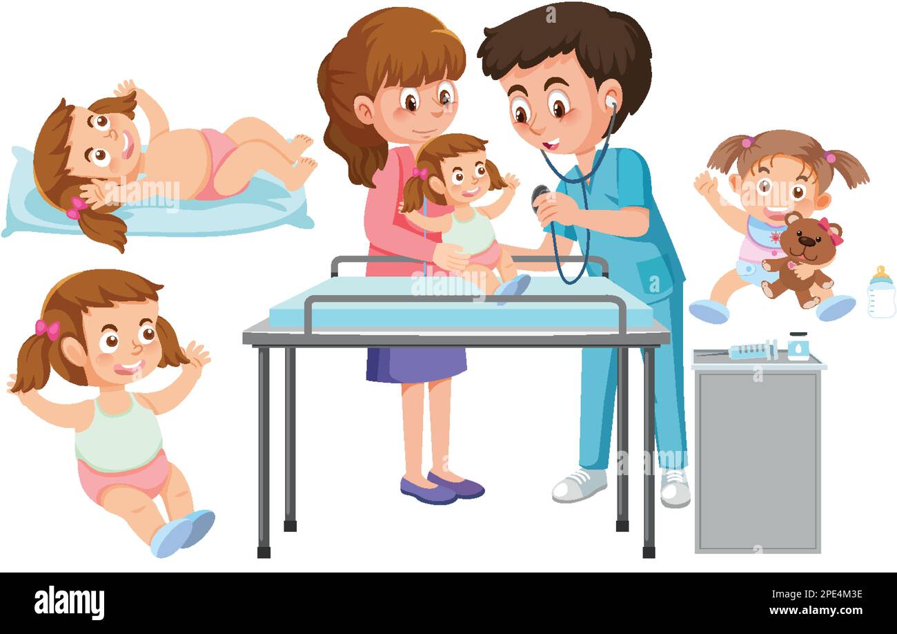 Set of baby nursing cartoon character illustration Stock Vector Image ...