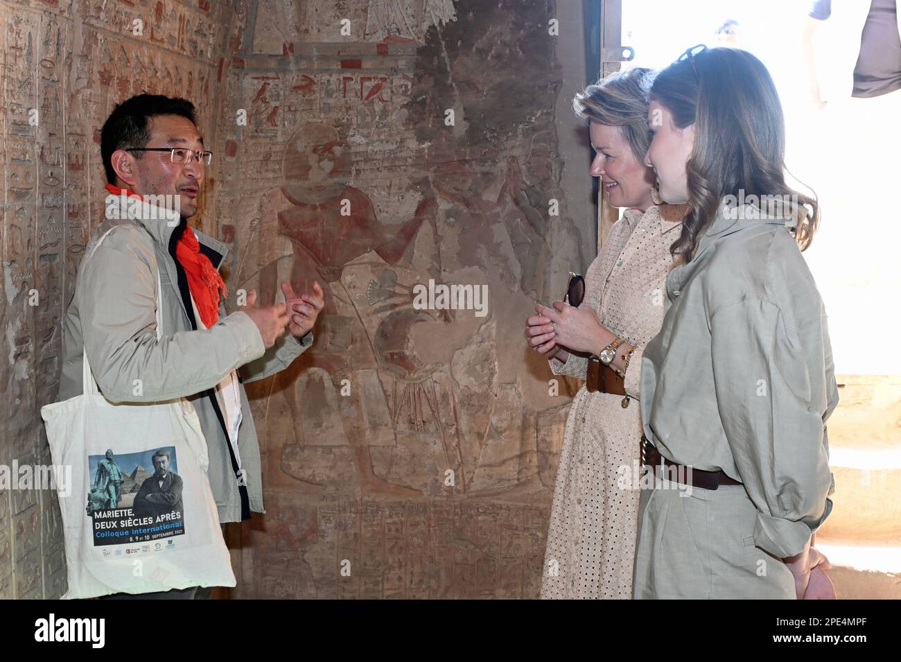 Queen Mathilde of Belgium and Crown Princess Elisabeth listen to Wouter ...