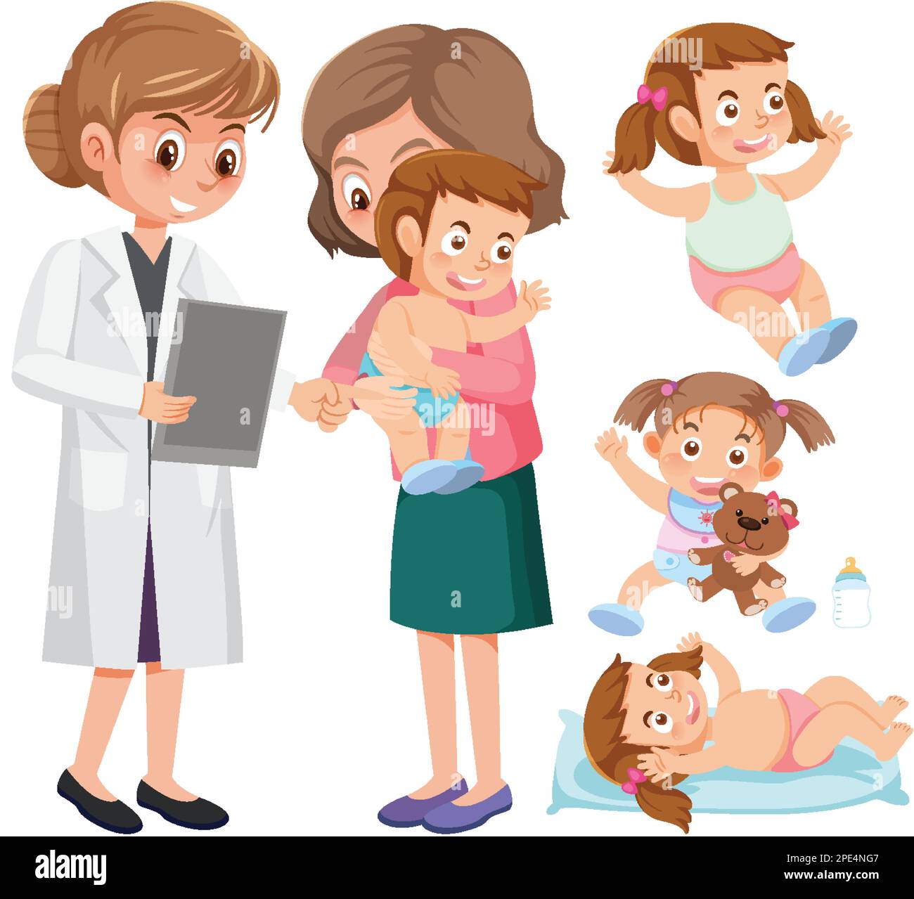 Set of baby nursing cartoon character illustration Stock Vector Image ...