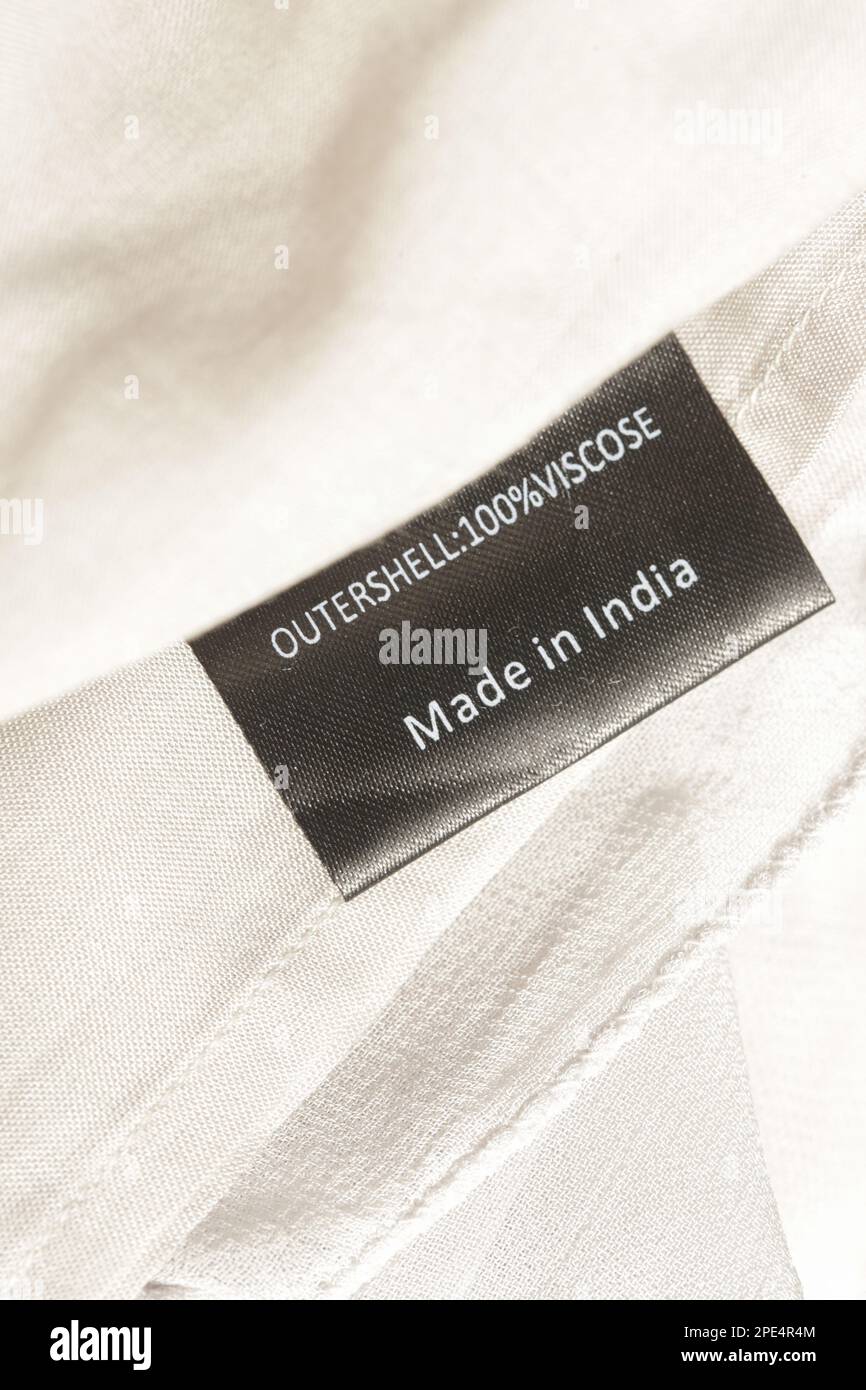 Fabric composition label, viscose fabric, made in India Stock Photo - Alamy