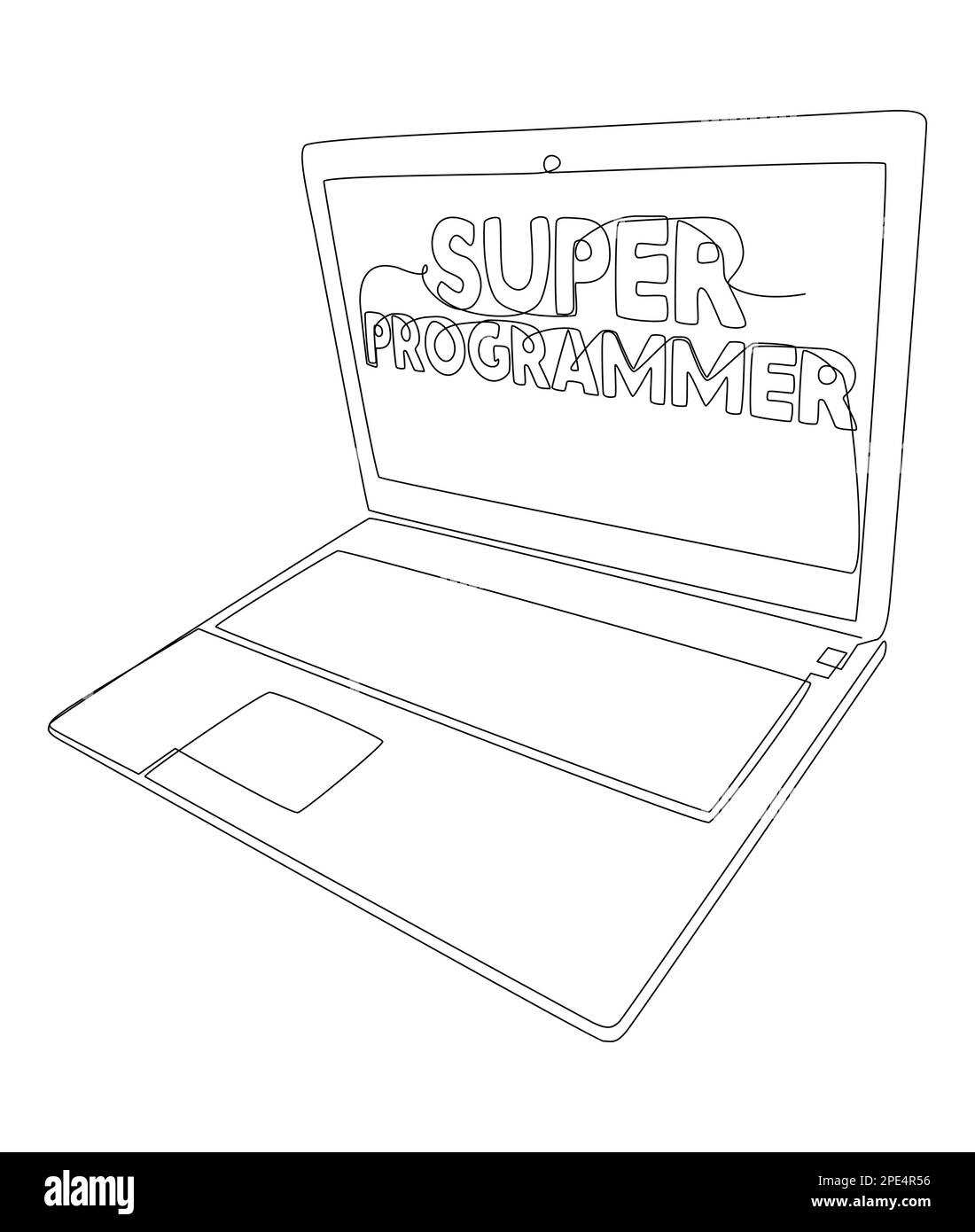 One Continuous Line Of Laptop With Super Programmer Word Thin Line
