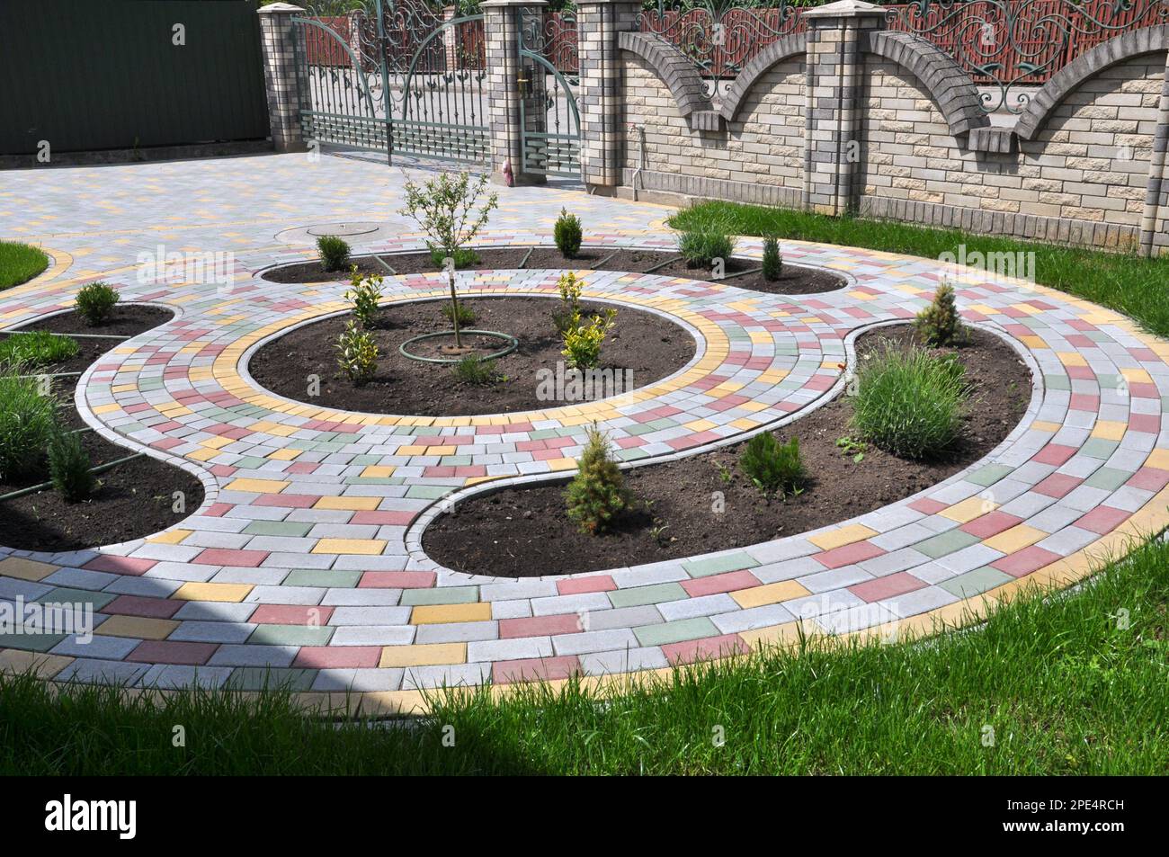 Fragments of modern design from landscaping in the garden, park, square ...