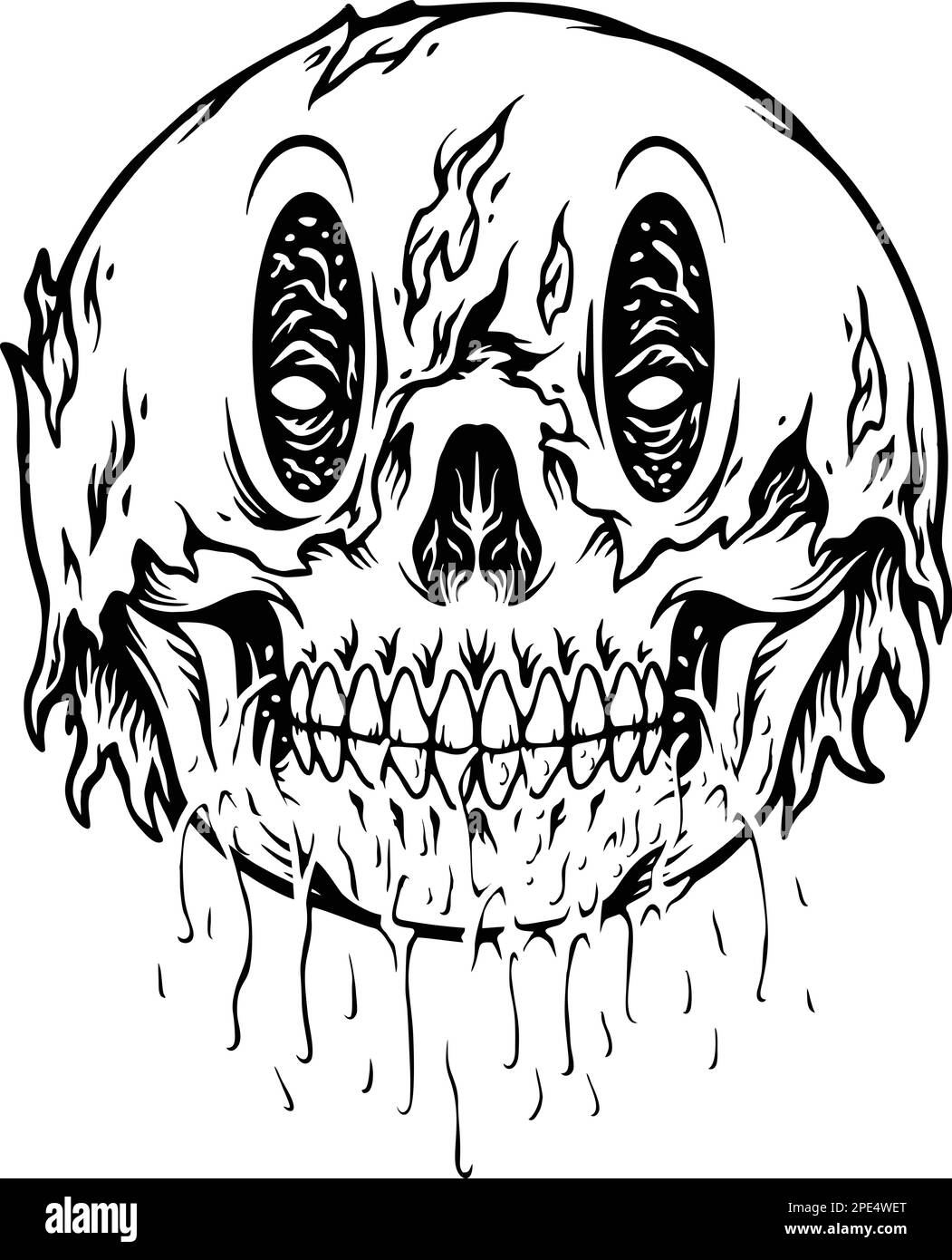 Evil melted zombie skull smiley emoticons monochrome vector ...