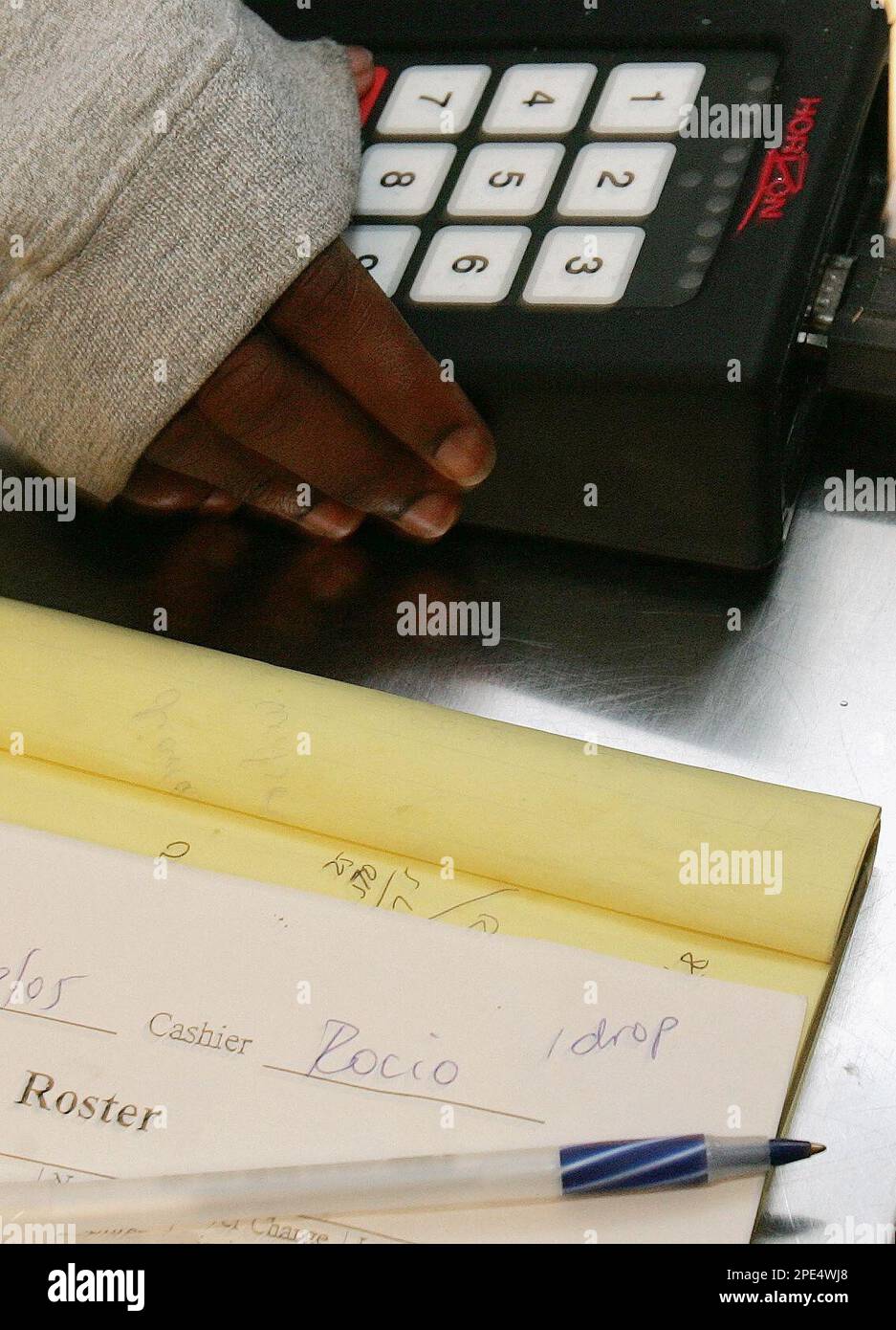 A Marietta Middle School students enters their id code into a MealPay ...