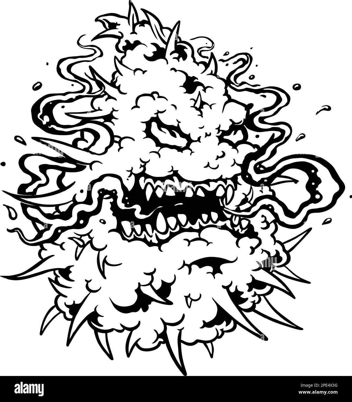 Monster smoking cannabis bud leaf plant outline vector illustrations ...