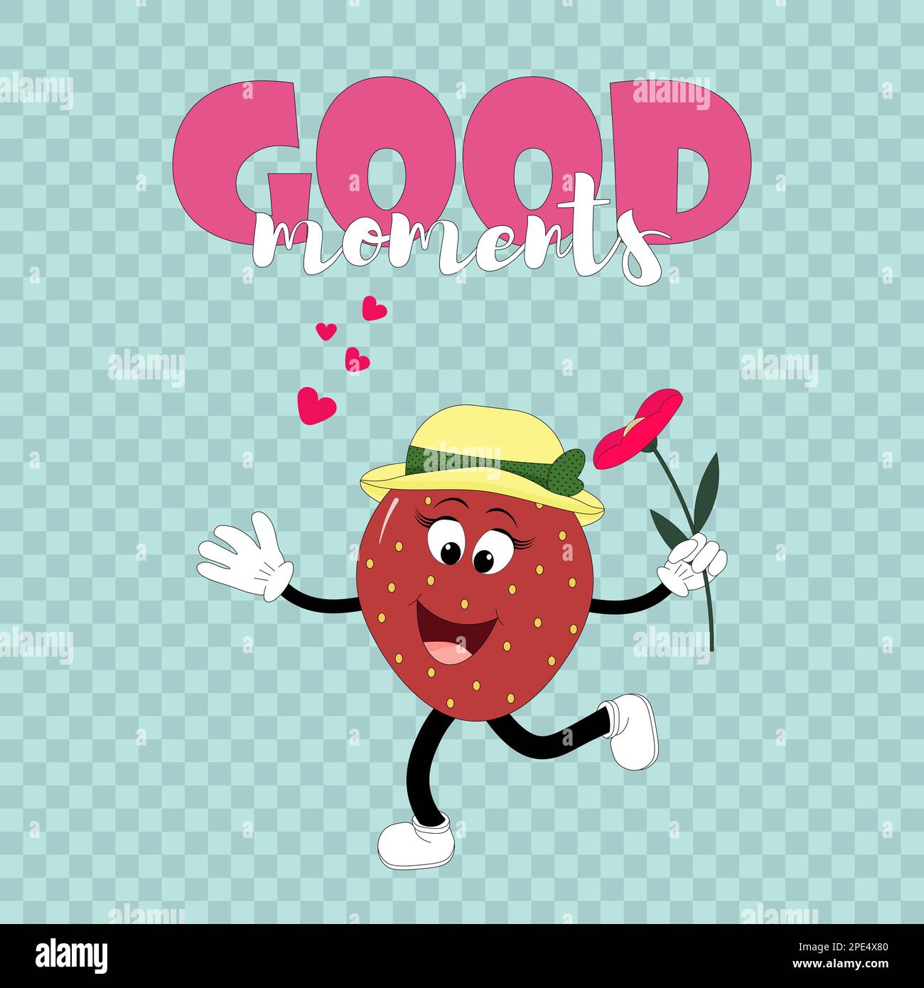 Postcard template - Good moment. Cartoon character - a strawberry in ...