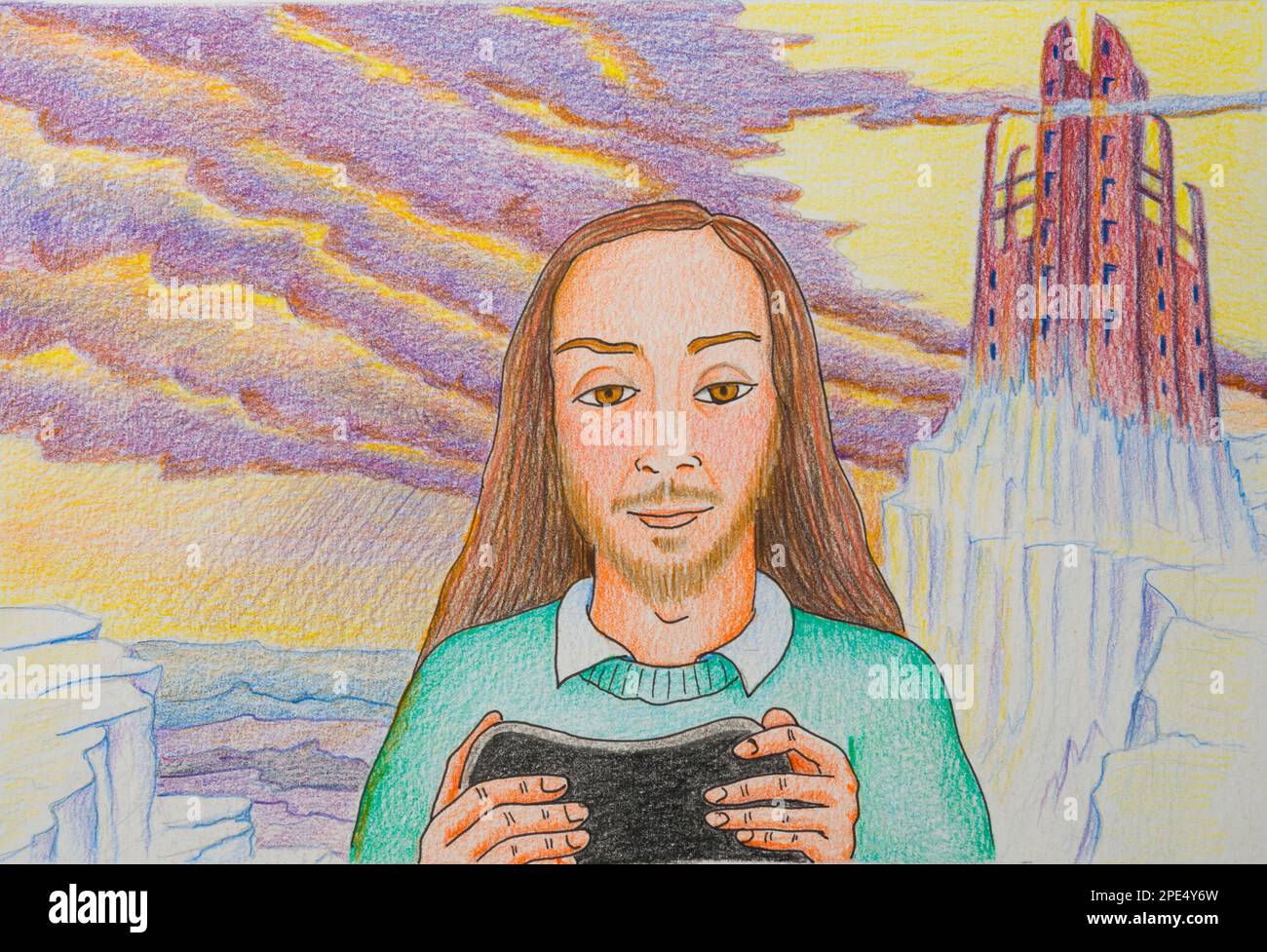 Young man playing with play station a video game. Illustration Stock ...