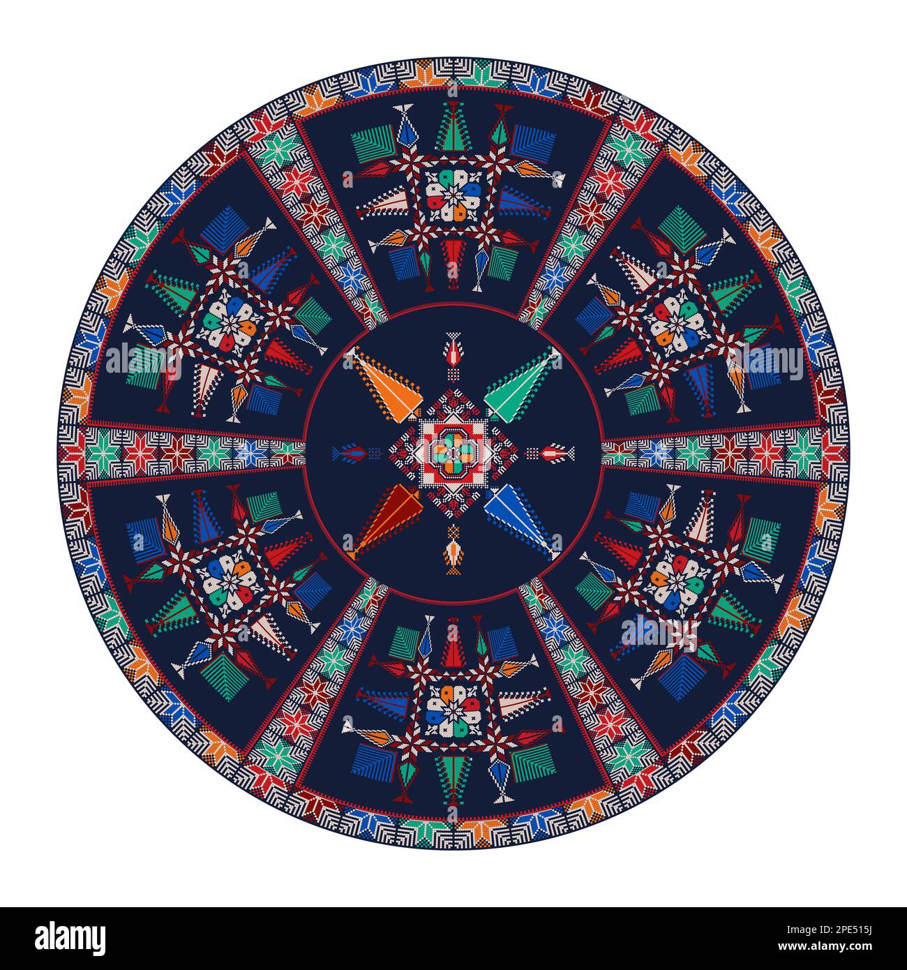 Decorative round Palestinian Tatreez design element over white ...