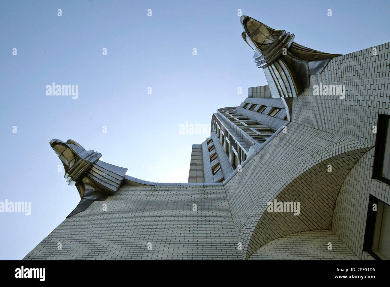 The steel eagle gargoyles atop the Chrysler Building are shown Friday ...