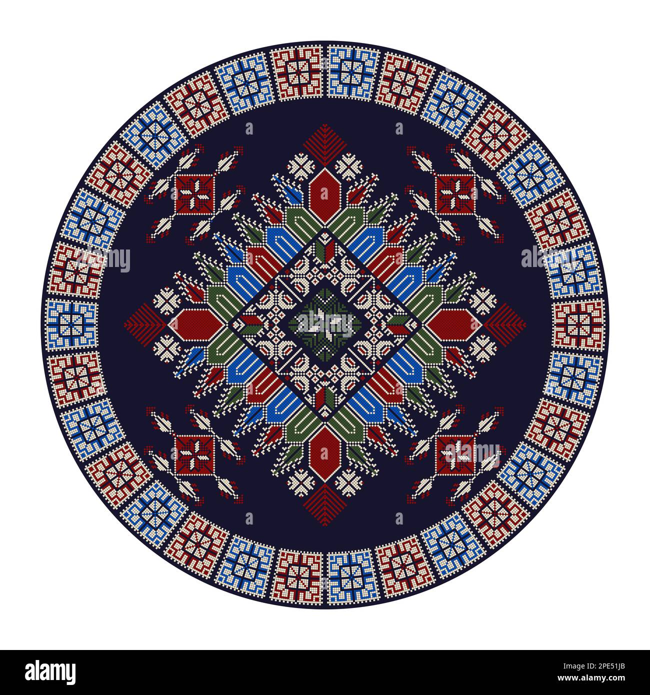 Decorative round Palestinian Tatreez design element over white ...