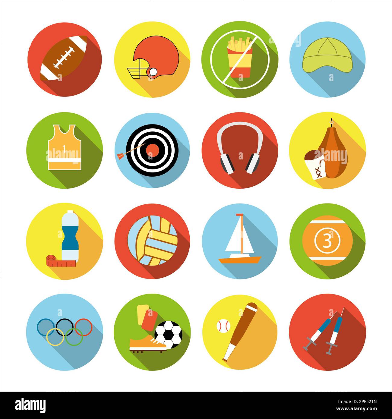 Collection of icons with different sports and healthy eating in flat ...