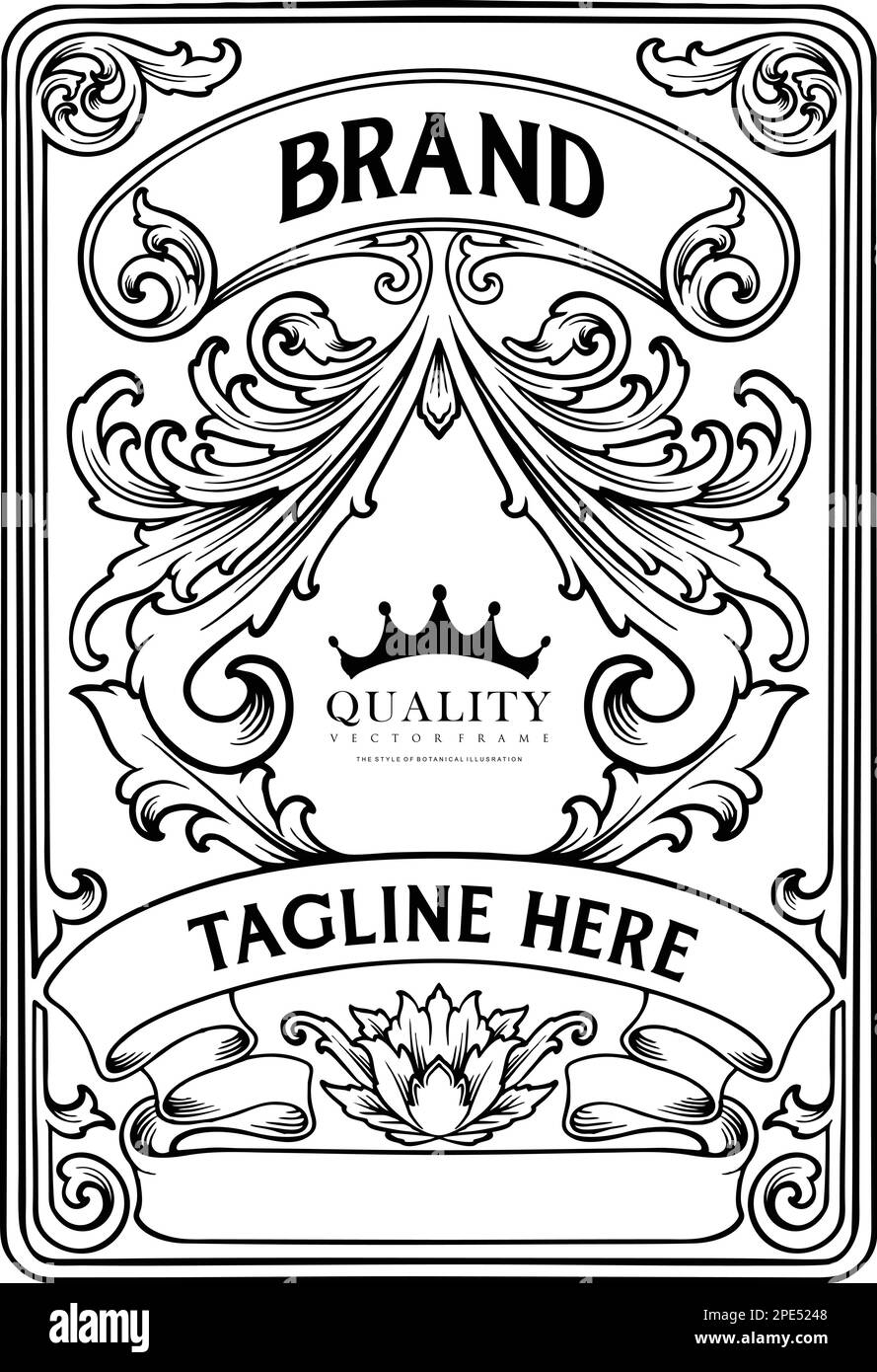Classic badge label floral art nouveau ornament monochrome vector ...
